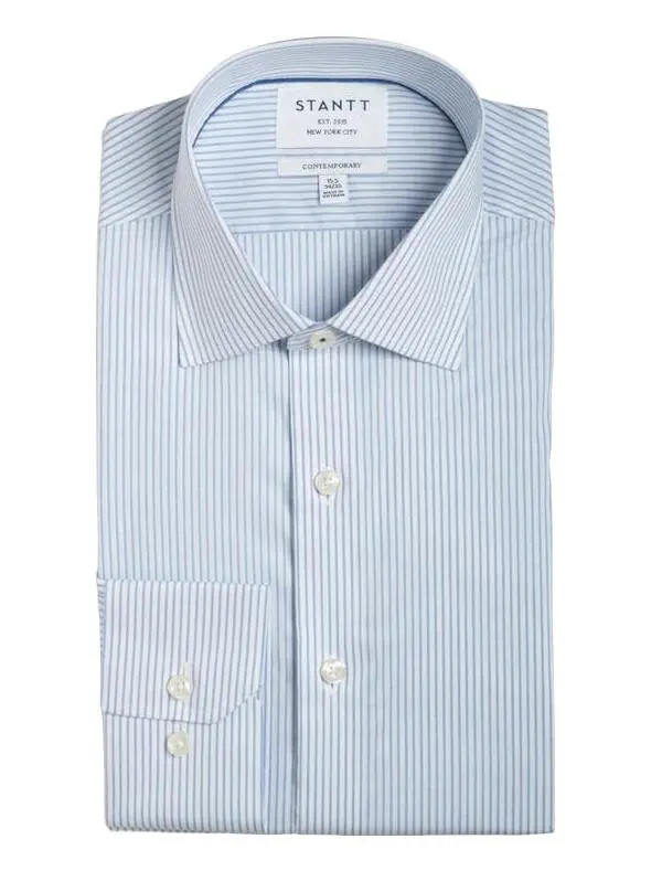 STANTT Contemporary Fit Bengal Stripe Wrinkle Resistant Cotton Dress Shirt - Blue/white