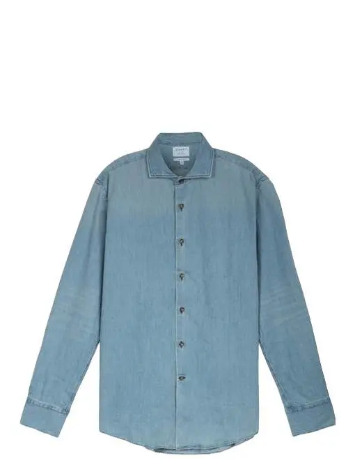 STANTT Light Wash Denim Dress Shirt - Distressed Blue