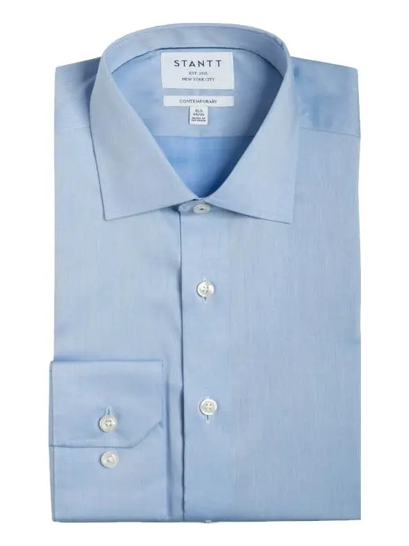 STANTT Contemporary Fit Wrinkle Resistant Cotton Twill Dress Shirt - Light Blue