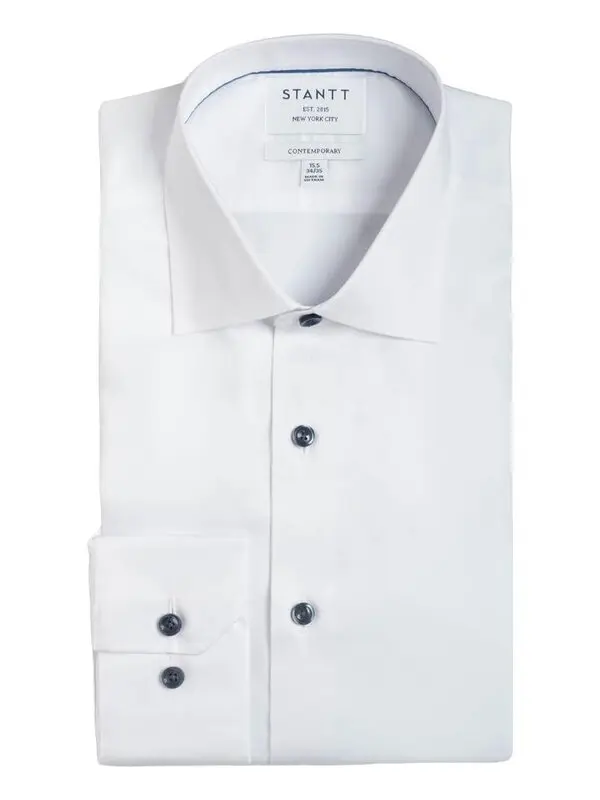 STANTT Contemporary Fit Wrinkle Resistant Cotton Twill Dress Shirt - White/navy