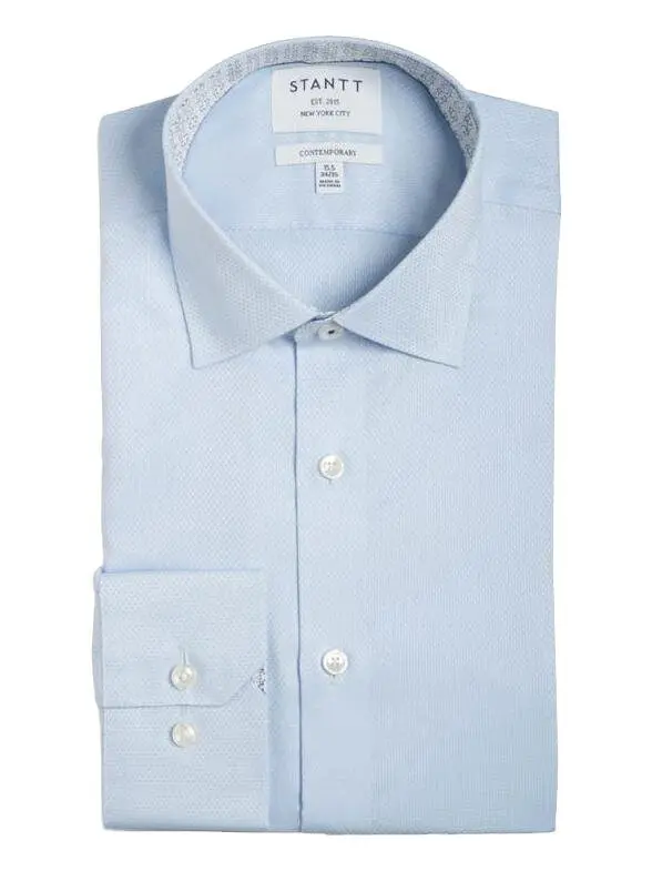 STANTT Contemporary Fit Wrinkle Resistant Cotton Dobby Dress Shirt - Sky Blue/white