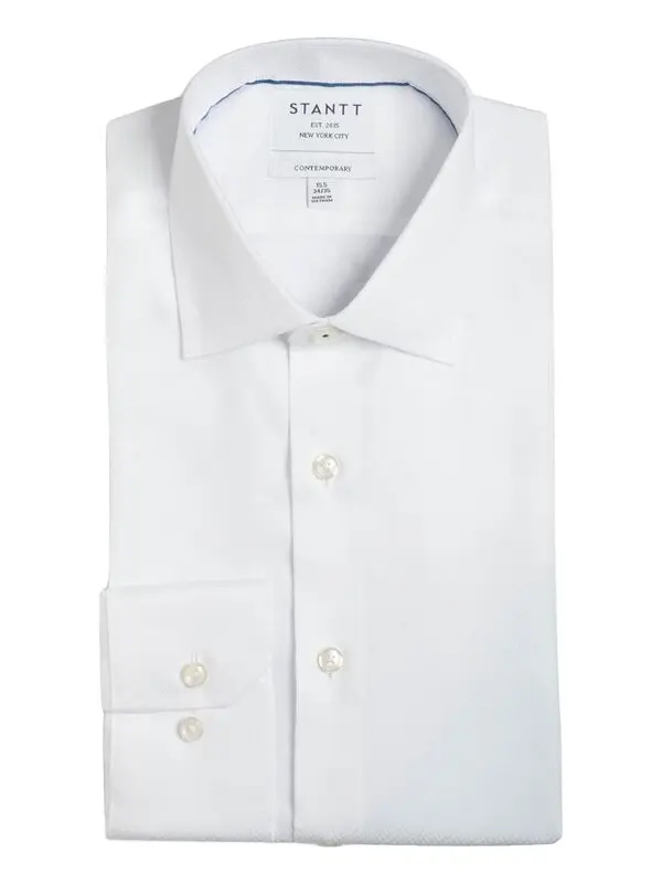 STANTT Contemporary Fit Wrinkle Resistant Cotton Dobby Dress Shirt - White
