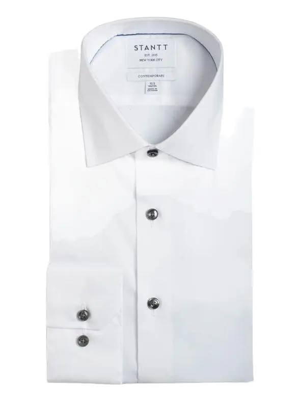 STANTT Contemporary Fit Wrinkle Resistant Cotton Twill Dress Shirt - White/charcoal