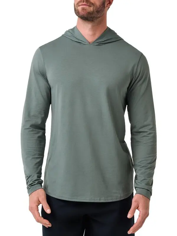 Travis Mathew The Heater Series Hooded Long Sleeve Performance Jersey T-shirt - Balsam Green