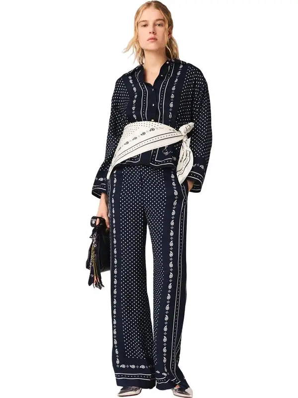 Maje Printed Wide-leg Trousers - Navy Dot Bandana Print
