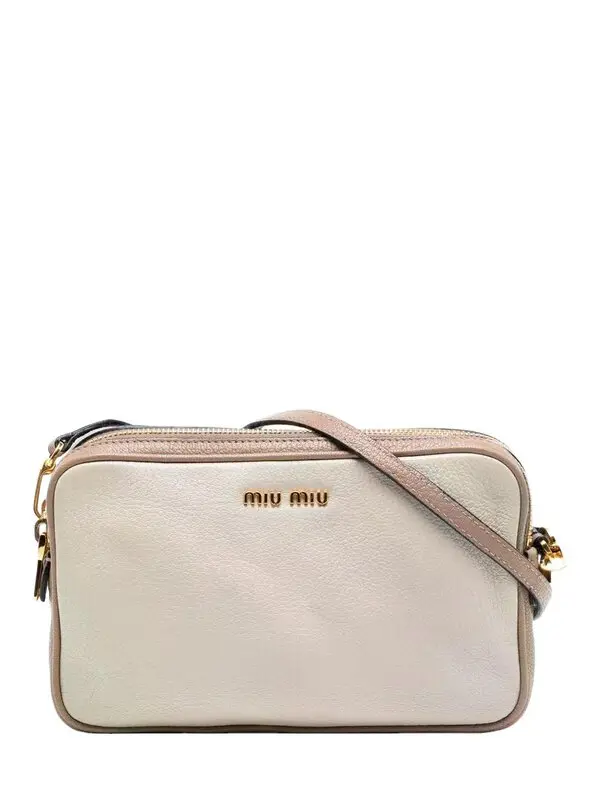 Miu Miu Bicolor Madras Double Zip Camera Crossbody Bag - Brown