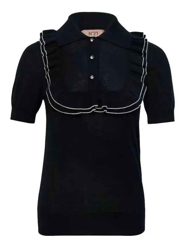 N°21 Ruffles Button Fastening Polo - Black