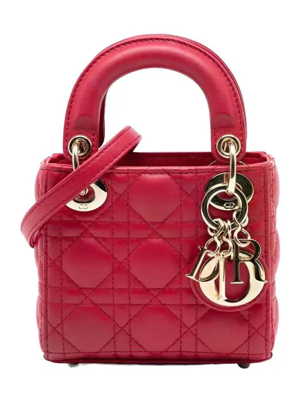 Dior 2020 Micro Lambskin Cannage Lady Satchel - Red
