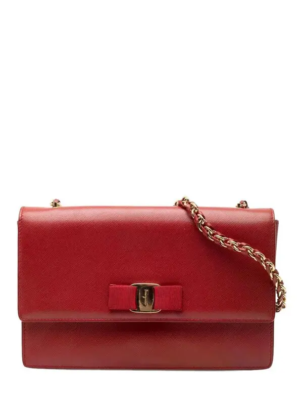 FERRAGAMO Medium Leather Vara Ginny Crossbody Bag - Red
