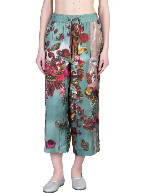 YAVI Printed Viscose Pants - Green