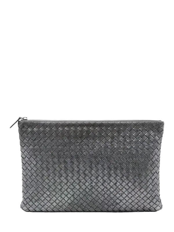 Bottega Veneta Metallic Intrecciato Clutch - Grey
