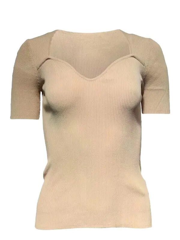 Sandro Sweetheart-neck Short-sleeve Top - Neutrals