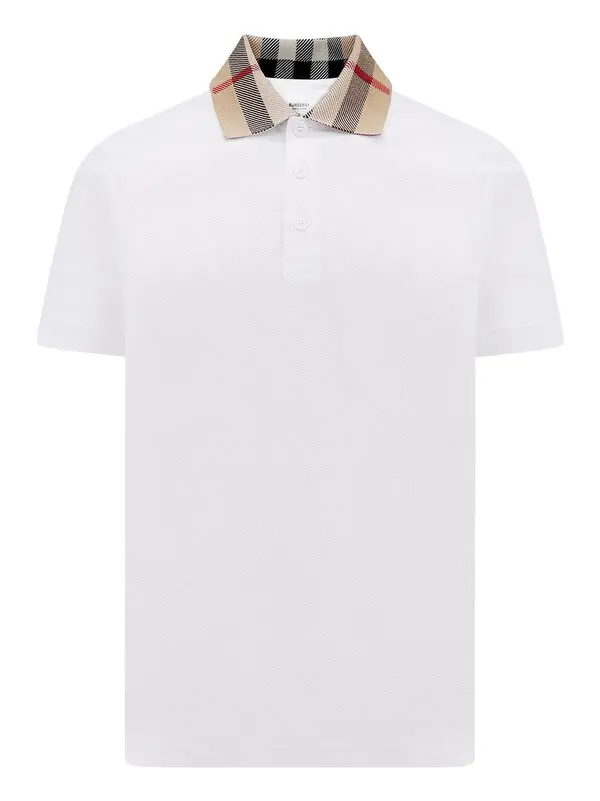 Burberry Cotton Polo Shirt With Check Collar Detail - White