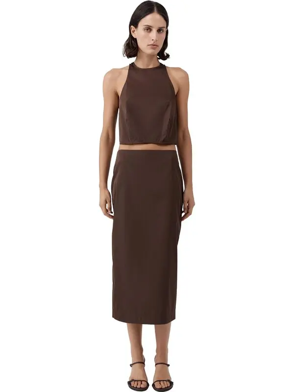 ST AGNI Paper Taffeta Column Skirt - Mocha