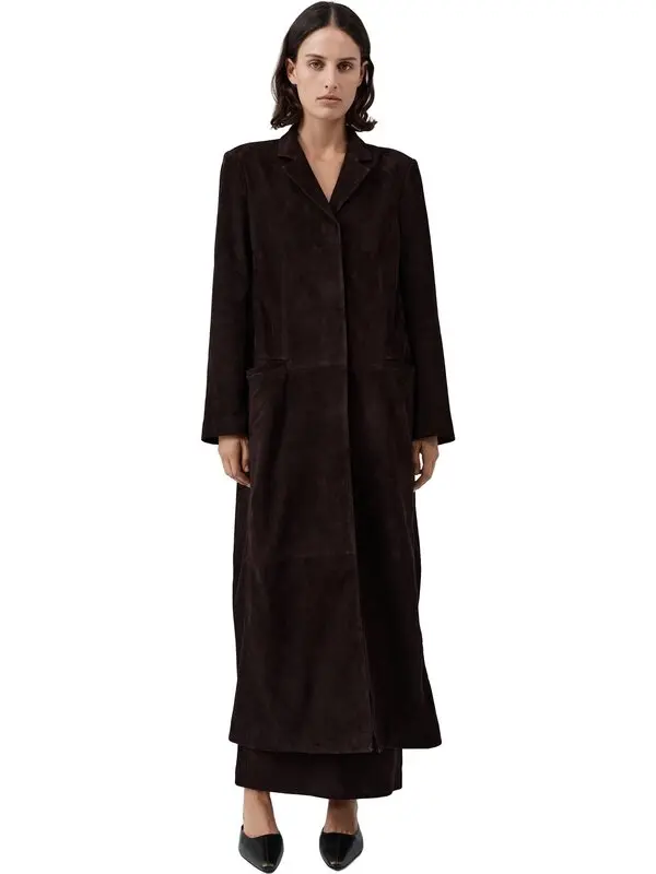 ST AGNI Suede Tailored Coat - Coffee