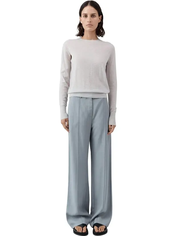 ST AGNI Merino Wool Slit Sleeve Relaxed Fit Sweater - Light Grey Marle