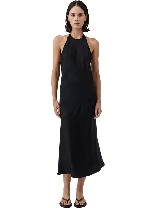 ST AGNI Silk Twill Halter Dress - Black