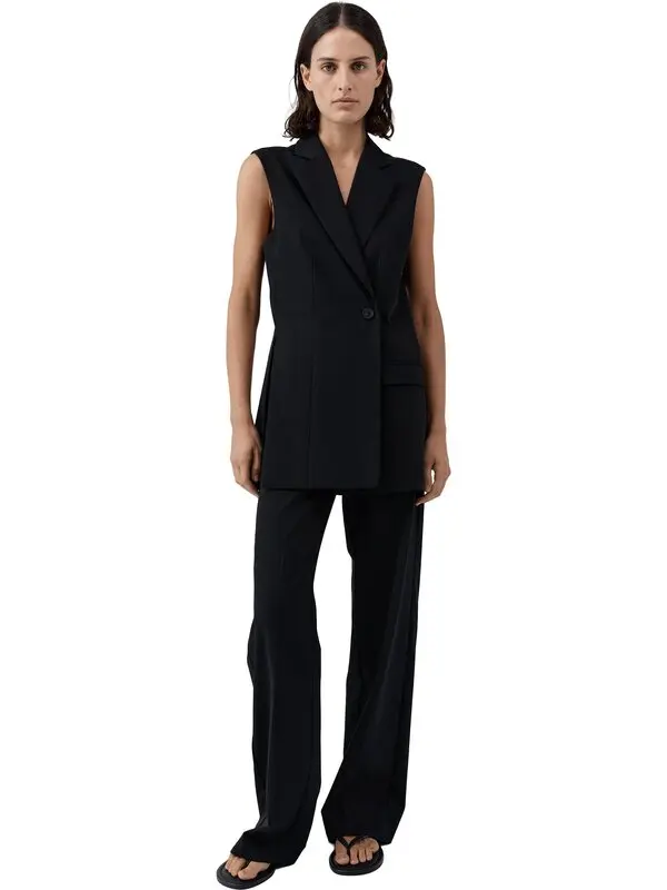 ST AGNI Wool Sleeveless Split Blazer - Black