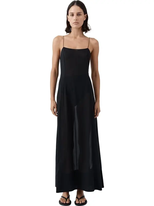 ST AGNI Sheer Silk Slip Dress - Black
