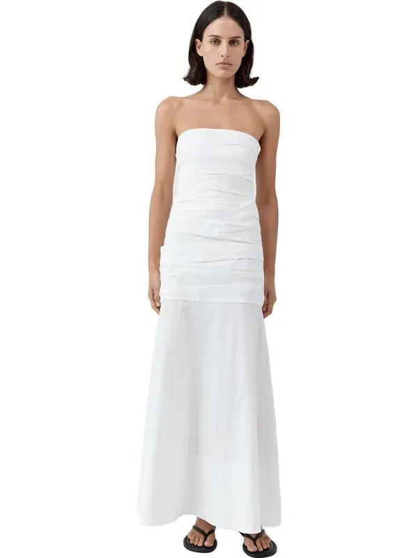 ST AGNI Gathered Strapless Longline Dress - White