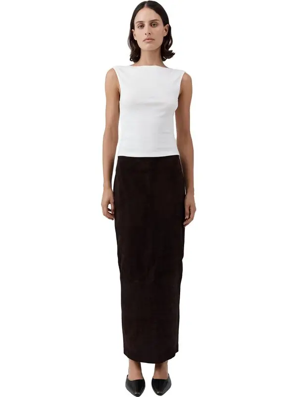 ST AGNI Suede Column Maxi Skirt - Coffee
