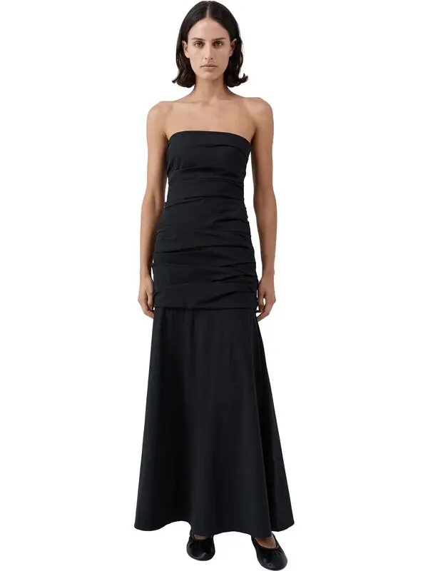 ST AGNI Gathered Strapless Longline Dress - Black
