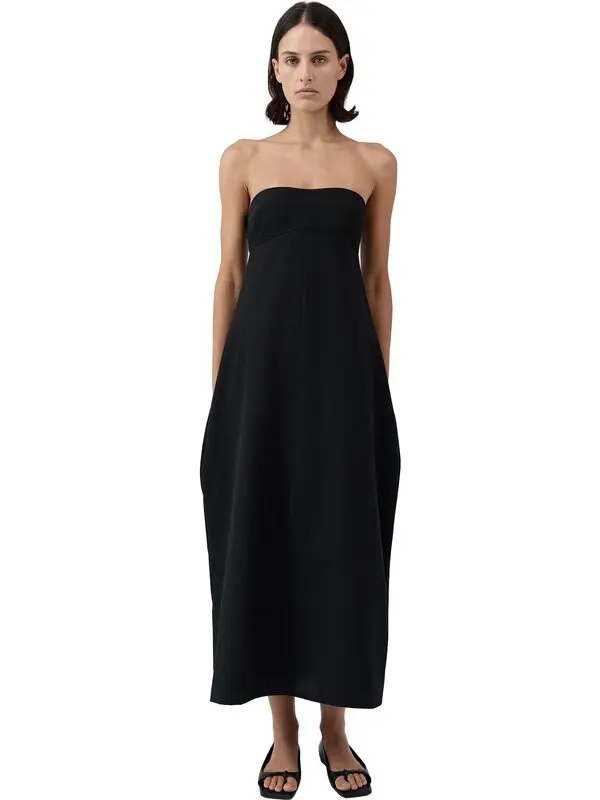 ST AGNI Wool Strapless Cocoon Dress - Black