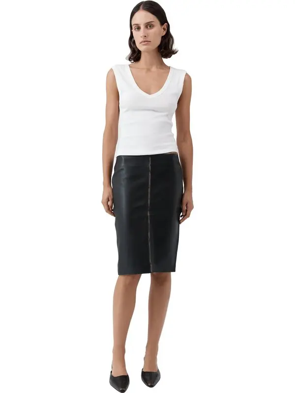 ST AGNI Brushed Leather Pencil Skirt - Black