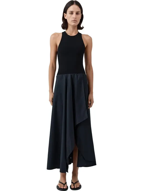 ST AGNI Knit Bodice Asymmetrical Dress - Black