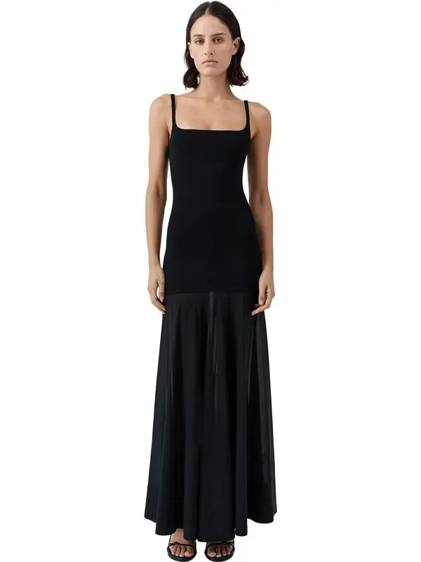 ST AGNI Sheer Silk Circle Hem Maxi Dress - Black
