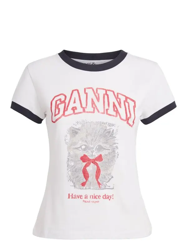 GANNI Organic Cotton Margot Kitty T-shirt - White