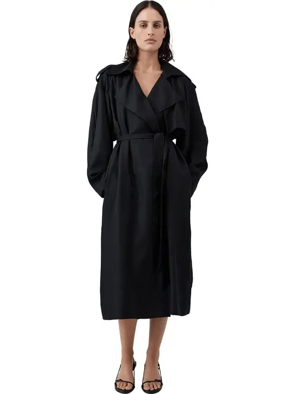 ST AGNI Silk Twill Relaxed Trench - Black