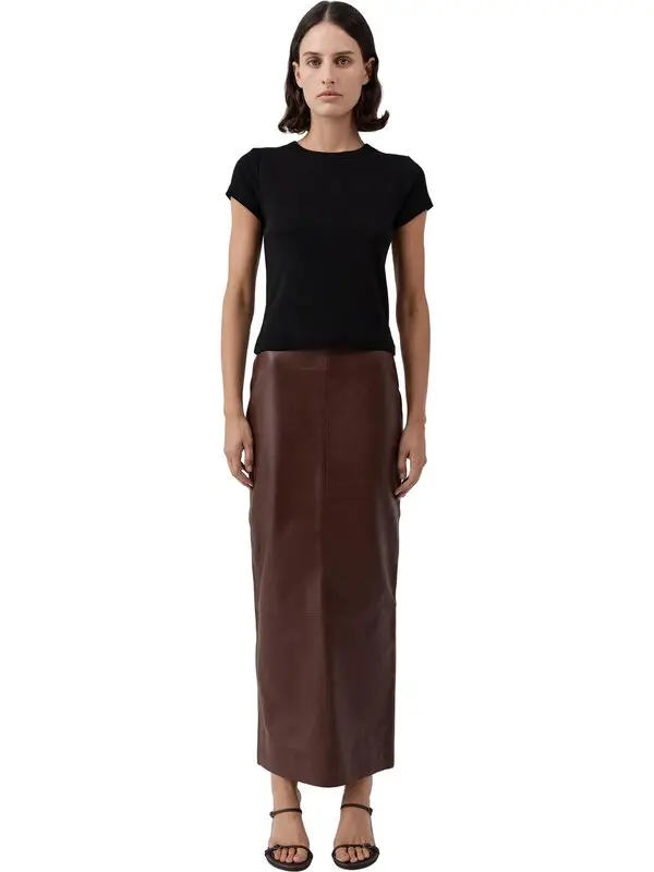 ST AGNI Leather Column Maxi Skirt - Rum
