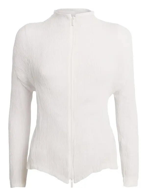Issey Miyake Chiffon Twist Pleats Zip Cardigan - White