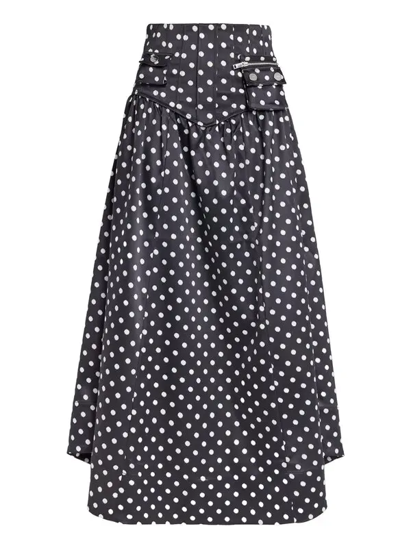 GANNI Satin Polka-dot Maxi Skirt - Black