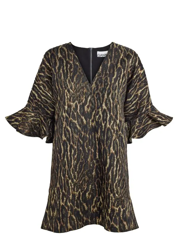 GANNI Metallic Leopard Jacquard Mini Dress - Brown