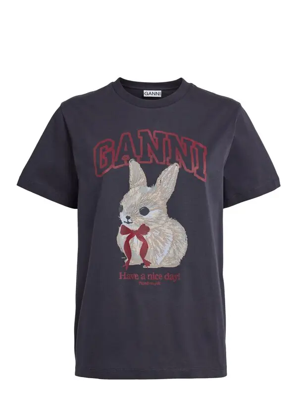 GANNI Organic Cotton Bunny T-shirt - Black