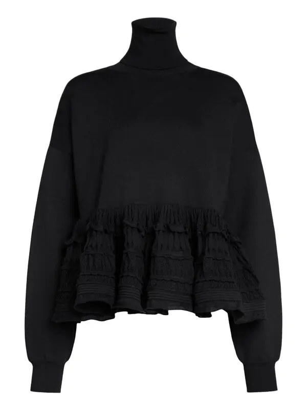 Alaïa Wool-blend Crinoline Peplum Sweater - Black