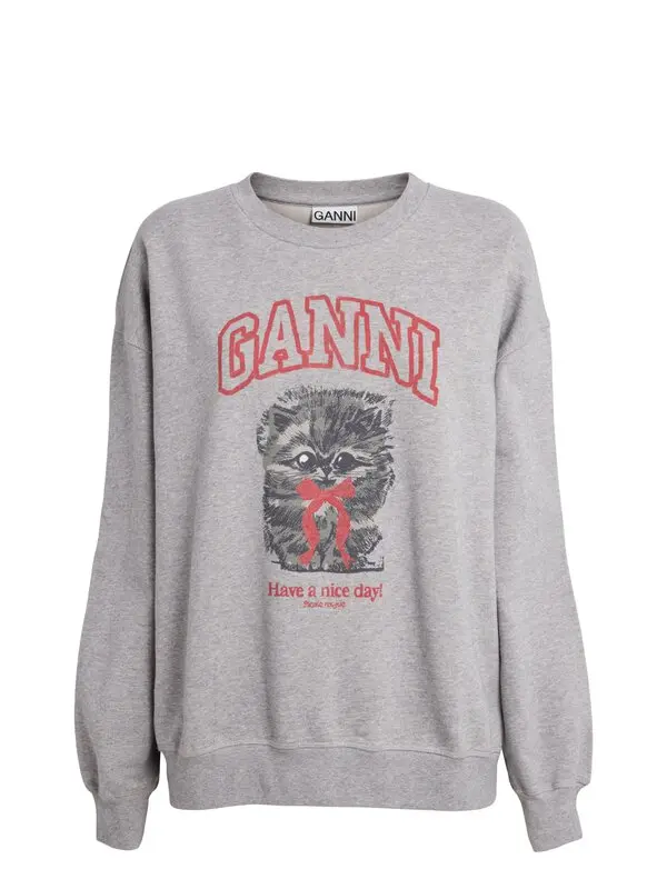 GANNI Organic Cotton Margot Kitty Sweatshirt - Grey