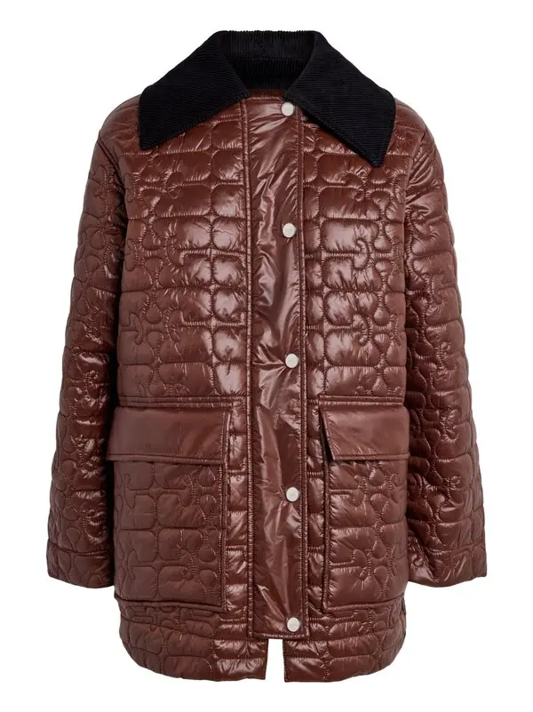 GANNI Corduroy-collar Quilted Jacket - Brown