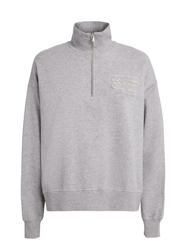 GANNI Organic Cotton Half-zip Sweatshirt - Grey