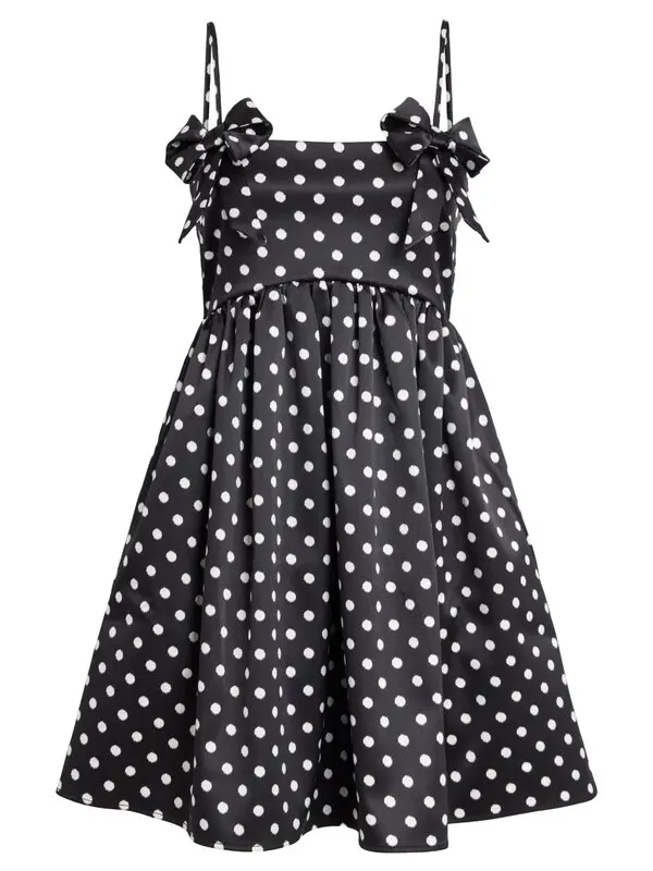 GANNI Satin Polka-dot Mini Dress - Black
