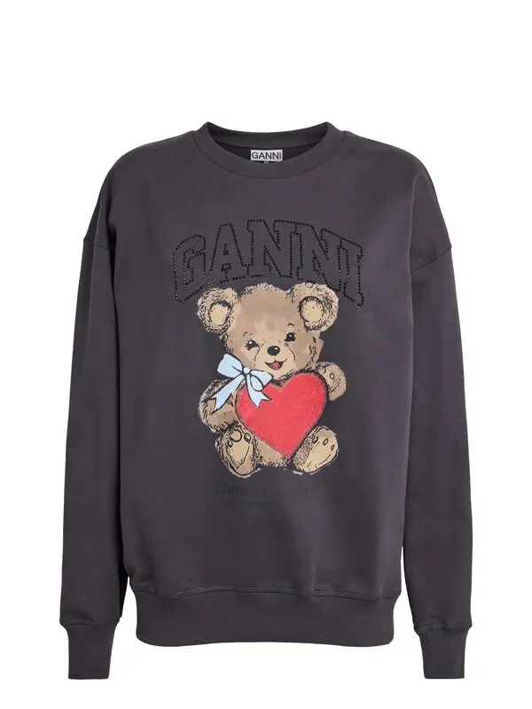 GANNI Organic Cotton Rhinestone Bear Sweatshirt - Black