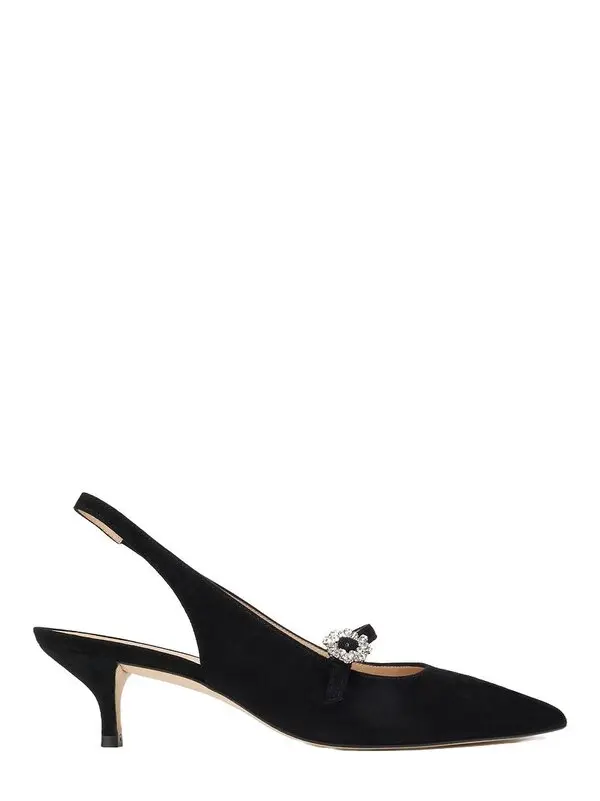 STUART WEITZMAN Aura 50 Crystal-embellished Suede Slingback Pumps - Black