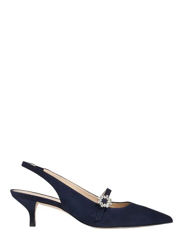 STUART WEITZMAN Aura 50 Crystal-embellished Suede Slingback Mary Jane Pumps - Midnight Blue