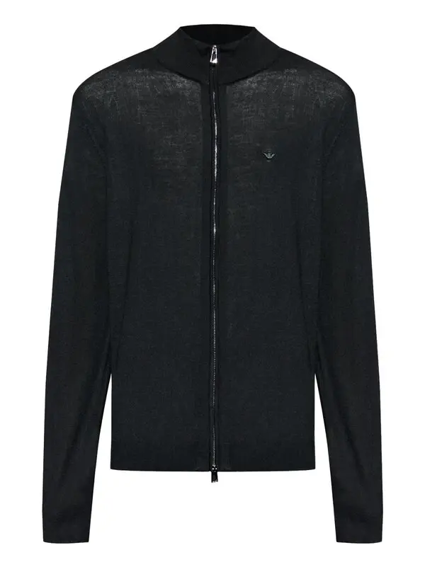 Emporio Armani Wool Cardigan With Turtleneck - Black