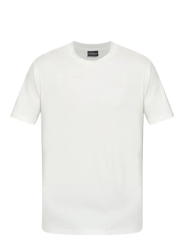 Emporio Armani T-shirt With Embroidered Logo - Cream