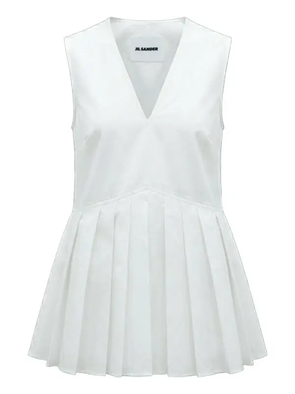 JIL SANDER Sleeveless Pleated Top - White