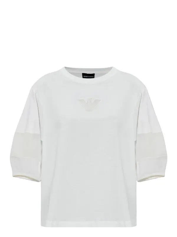 Emporio Armani T-shirt With Transparent Inserts And Logo - Cream