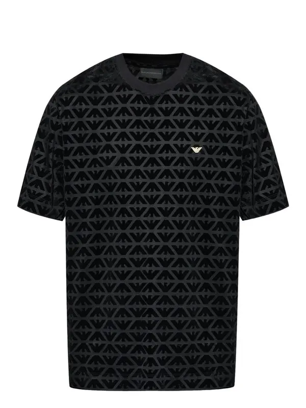 Emporio Armani Monogram T-shirt With A Velvety Finish - Black